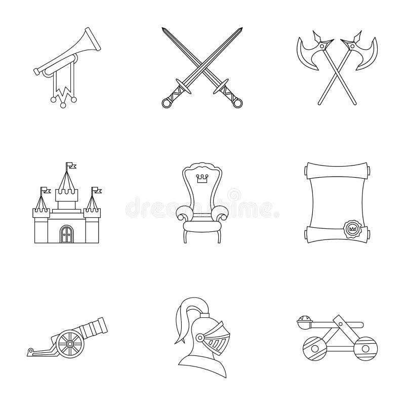 Military Middle Ages Icons Set, Outline Style Stock Vector ...