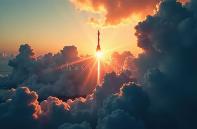 Military Missiles Launch Against a Backdrop of Clouds and Sunset Stock ...