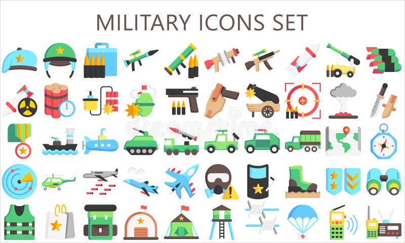 Military Multi Color Icons Pack Stock Vector - Illustration of airplane ...