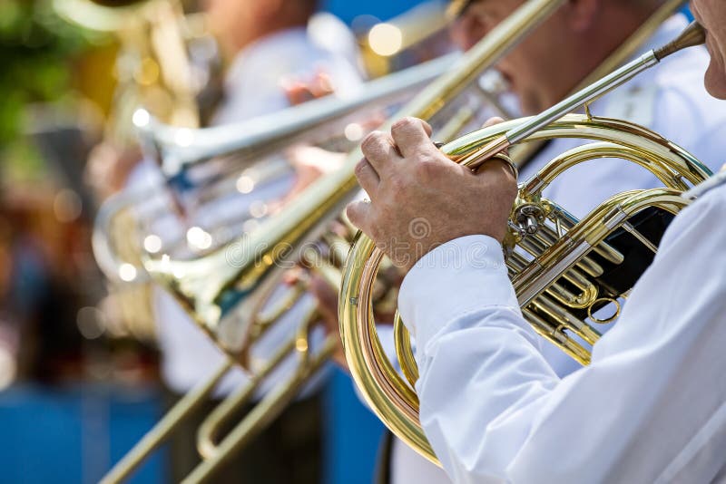 Military Musician Playing a Horn Stock Image - Image of finger, group ...