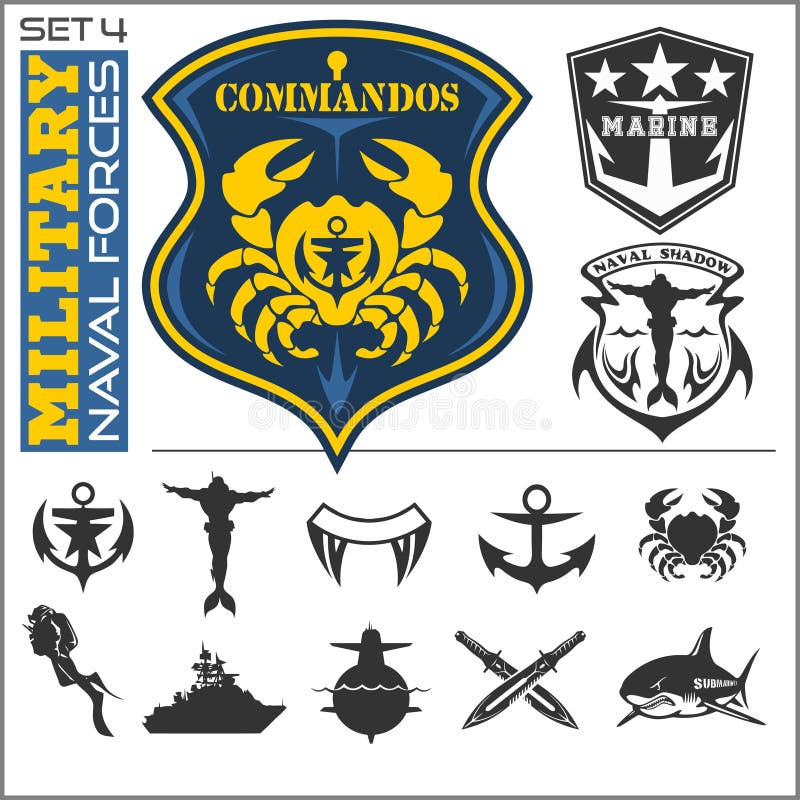 Military and Naval Forces Badges, Design Elements - Vector Set. Stock ...
