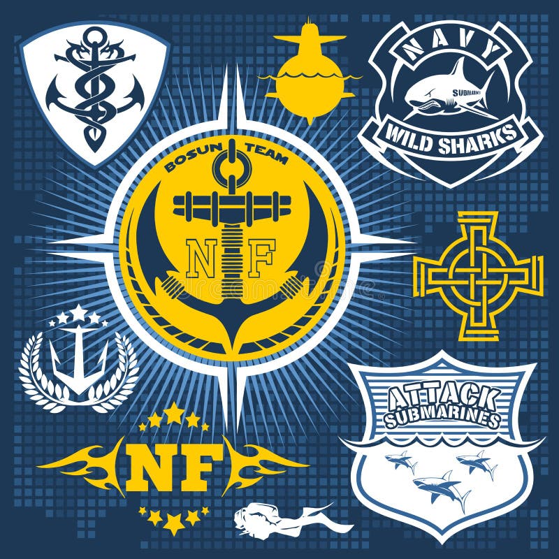 Military and Naval Forces Badges, Design Elements - Vector Set. Stock ...