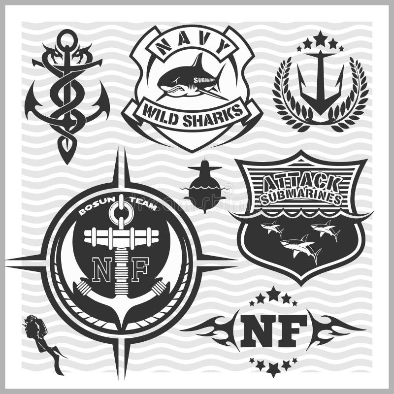 Military and Naval Forces Badges, Design Elements - Vector Set. Stock ...