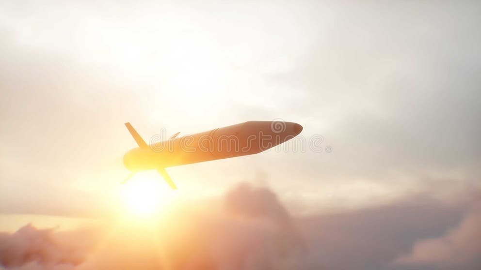 Military Nuclear Missile Fly Over Clouds. 3d Rendering. Stock ...