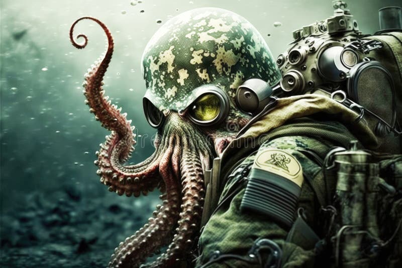 Octopus Army Blue Pattern Seamless. Poulpe Military Background ...