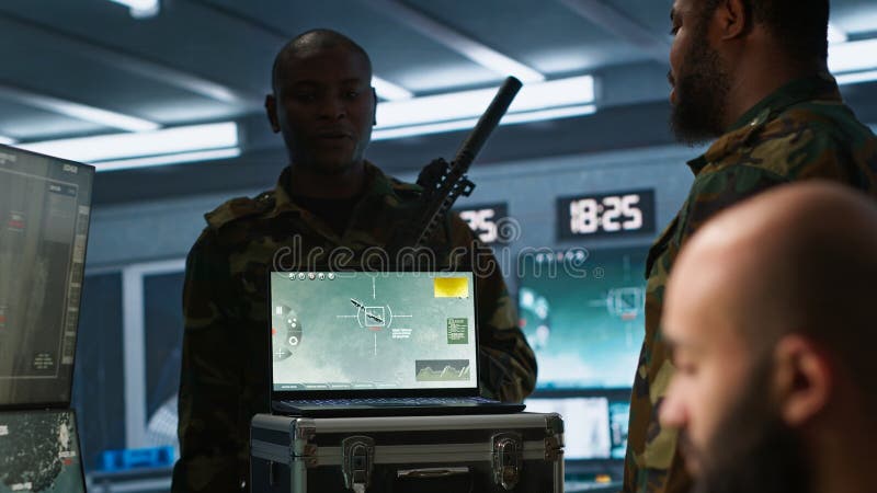 Army Professional Using Notebook To Gain Intel Helping Troops Stock ...