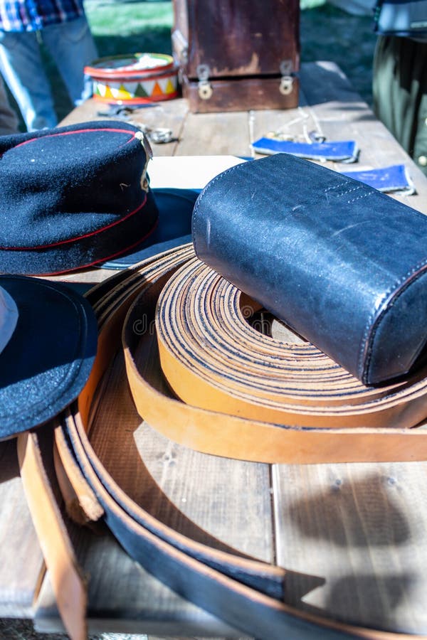Military Old Case, Belt and Headgear. Accessories of the First World ...