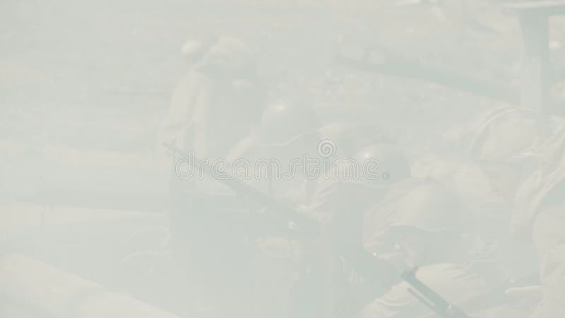 Soldiers in the Smoke Moving in Battle Operation through Dense Forest ...