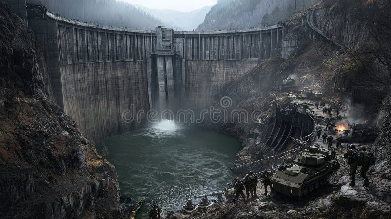 Military Operations at Strategic Dam Location in Remote Mountains ...
