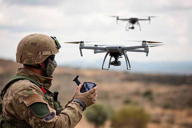 Military Operator Use Rc for Controls FPV UAV Drone Stock Illustration ...