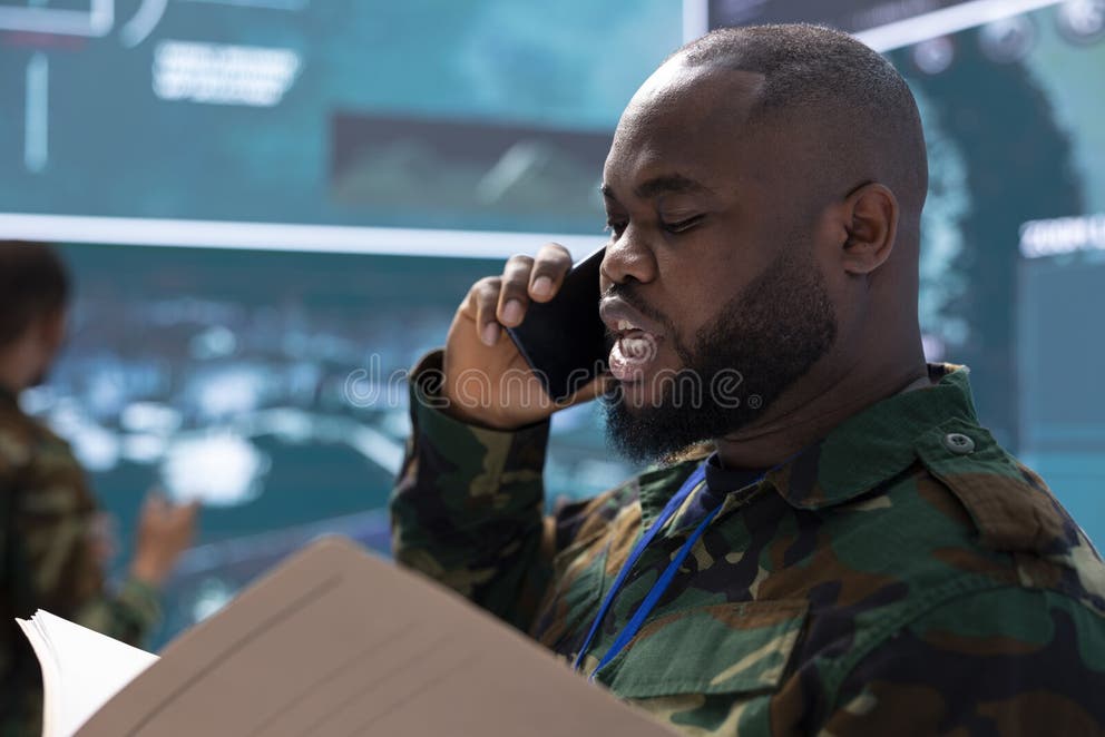 Military Personnel in a Modern Base of Operations Work on Data ...