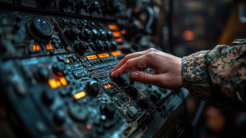 Military Personnel Operates Complex Communication Equipment Inside a ...