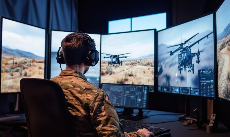 Military Personnel Operating Advanced Simulation Technology, Multiple ...