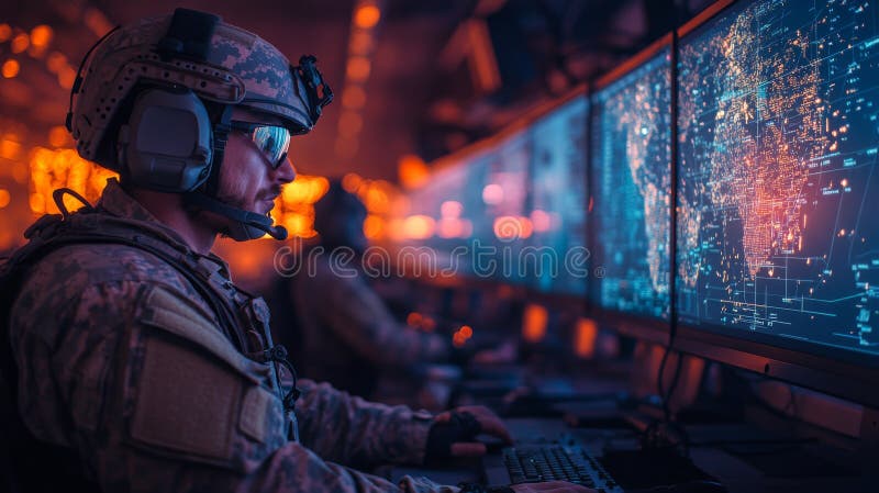Military Personnel Operating Advanced Technology in a Command Center ...
