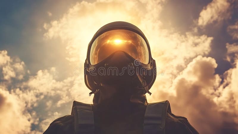 Military Pilot Wearing Helmet with Sun Reflecting in Visor Stock Image ...