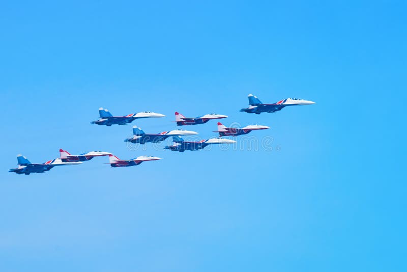 Military Plane Aircrafts Flight in Blue Sky Editorial Image - Image of ...