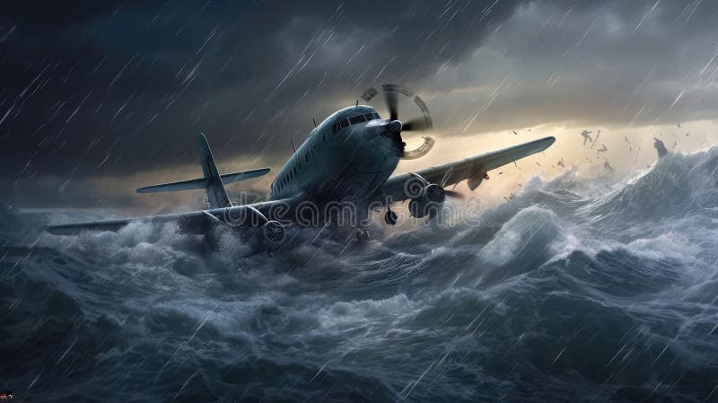 Military Plane Crashes in a Storm in a Storm Ocean. Generative AI Stock ...