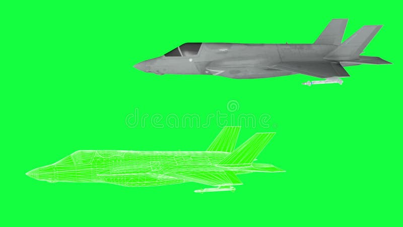 Military Plane F-22 , Rotate Animation , Wireframe Render. Green Screen ...