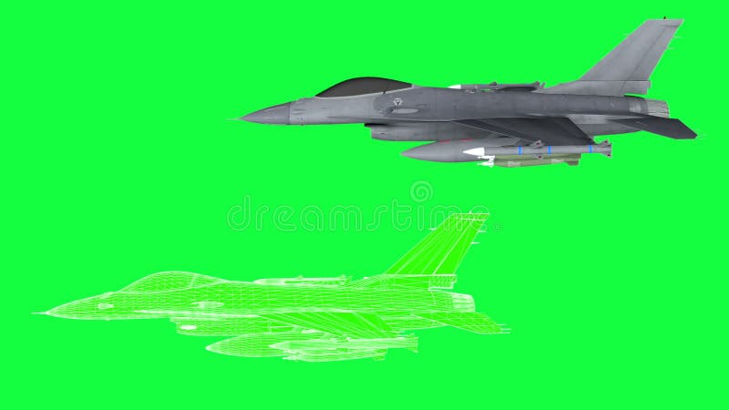 Military Plane F-22 , Rotate Animation , Wireframe Render. Green Screen ...