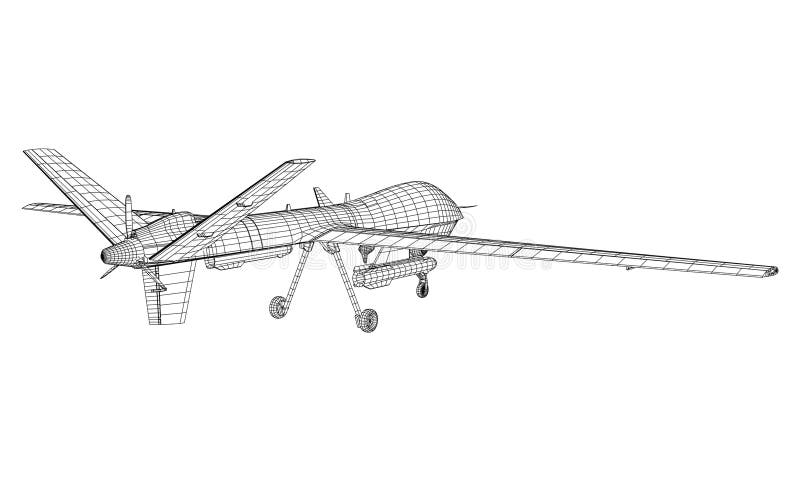 Military Predator Drone. Wire-frame Outline Drawing Aircraft. Vector ...