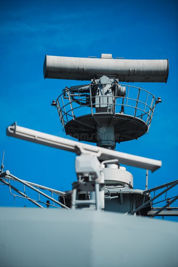 Military Radar Air Surveillance on Navy Ship Stock Photo - Image of ...