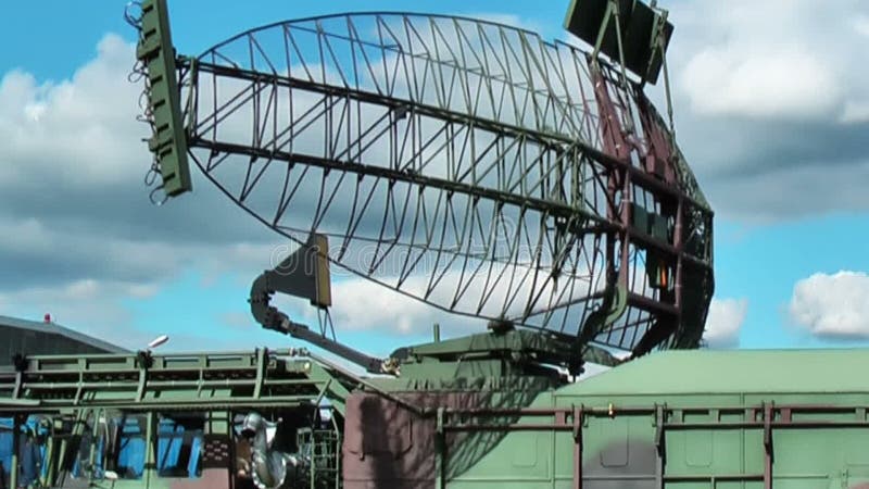 Military Radar Station Bearing, Modern Rotated Mobile Satellite Antenna ...