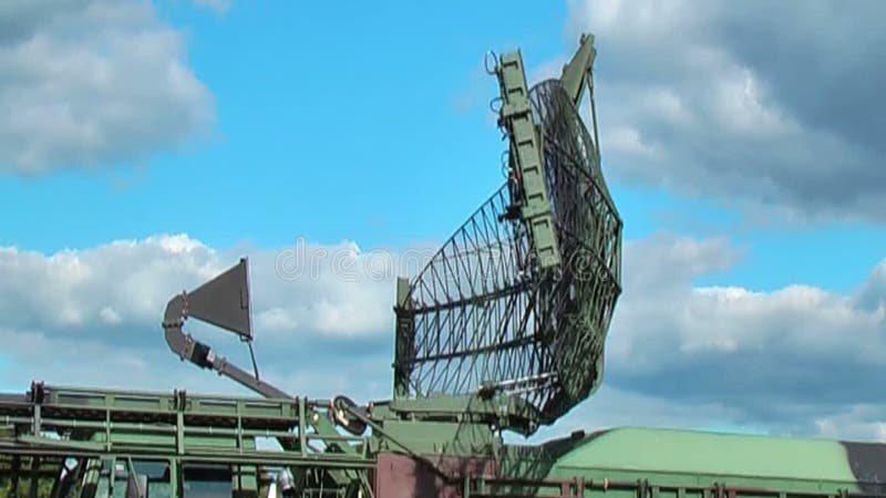 Military Radar Station Bearing, Modern Rotated Mobile Satellite Antenna ...