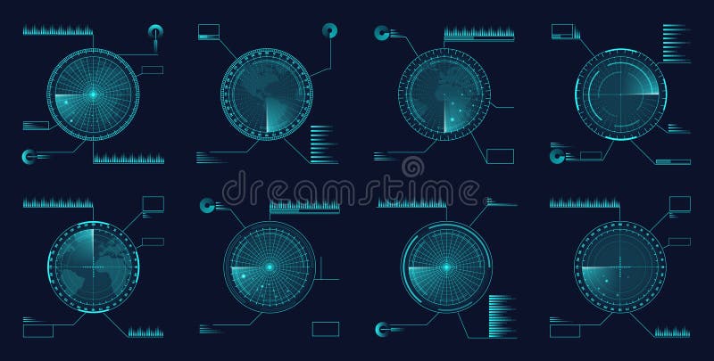 Military Radar Sonar, Display with Maps Stock Vector - Illustration of ...