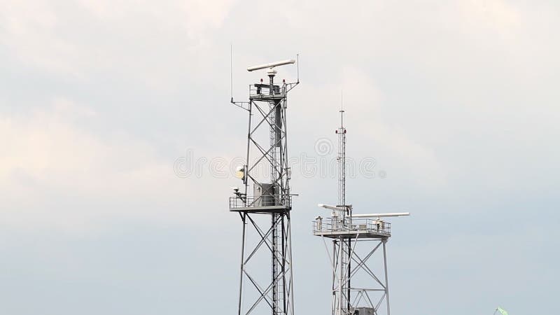 Military Radar Station Bearing, Modern Rotated Mobile Satellite Antenna ...
