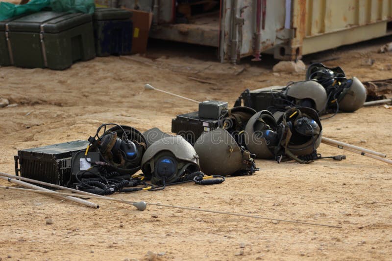Military Radio Transmitter Helmet Headphones Stock Image - Image of ...