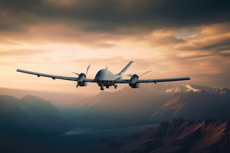 Military Reconnaissance Drone Flies High in the Sky. Created with ...