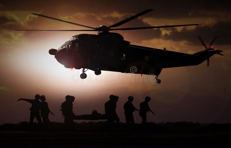 Military Helicopter Rescue Mission during Sunset Stock Image - Image of ...