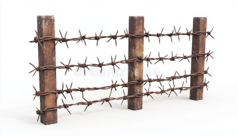 Military and Restricted Area Art Featuring a Prison Wall with Barbed ...