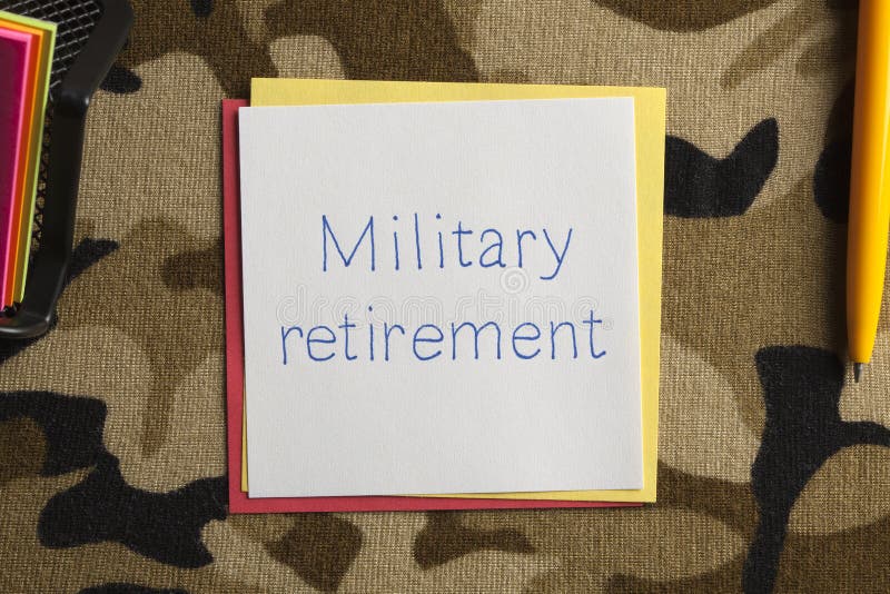 Military Retirement Written on a Note Stock Photo - Image of camouflage ...