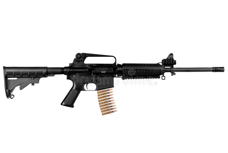 M16 Style Assault Rifle with Bullets on White Stock Photo - Image of ...