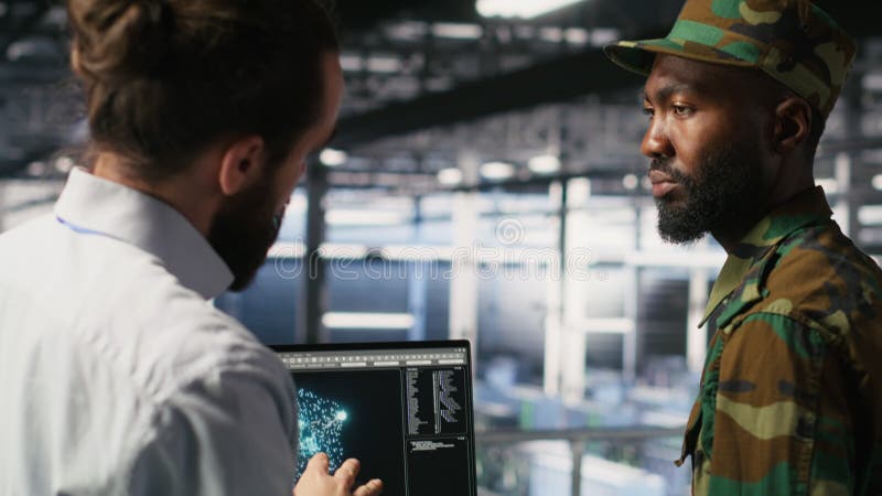 Military Server Room it Professionals Using AI LLM Tech on Laptop Stock ...