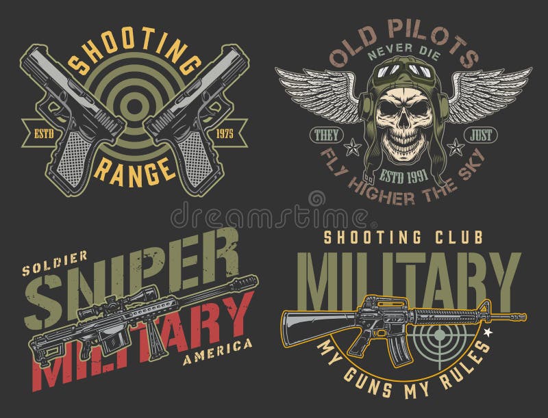 Military Set Colorful Vintage Label Stock Vector Illustration Of