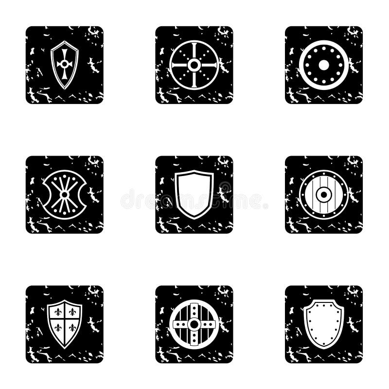 Military Shield Icons Set, Grunge Style Stock Vector - Illustration of ...