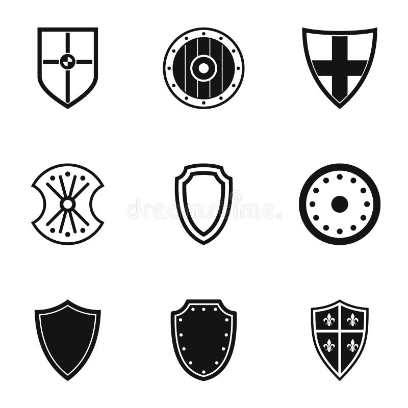 Military Shield Icons Set, Simple Style Stock Vector - Illustration of ...