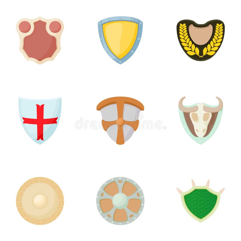 Military Shieldd Icons Set, Cartoon Style Stock Vector - Illustration ...
