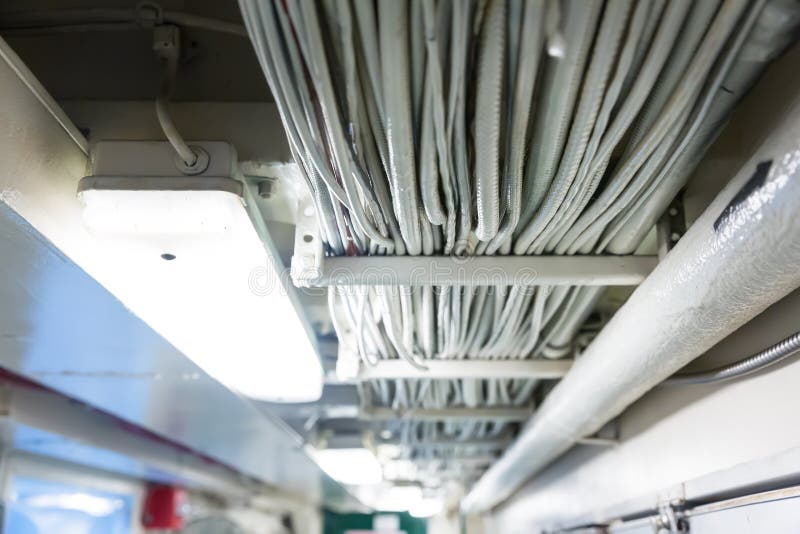 Military ship cable bunch. stock photo. Image of electrical - 84551730
