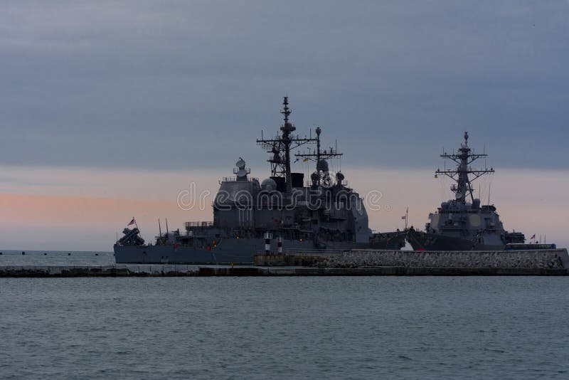 The Military Ship is Moored in the Seaport of Odessa Editorial Photo ...