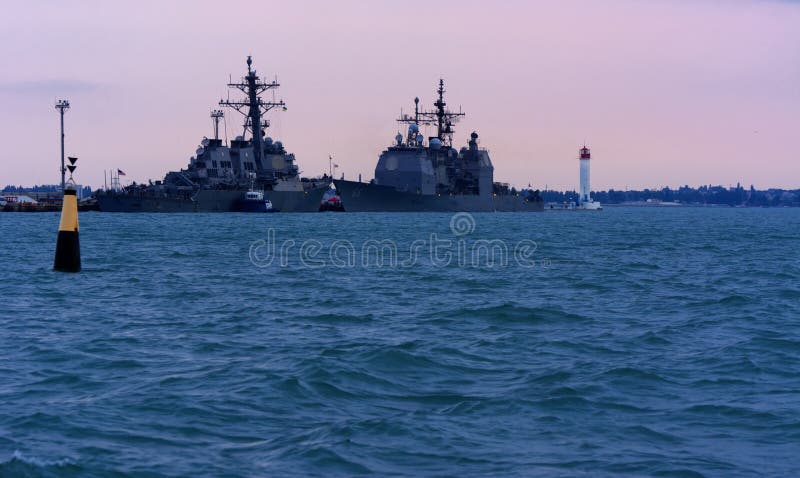 The Military Ship is Moored in the Seaport of Odessa Editorial Image ...