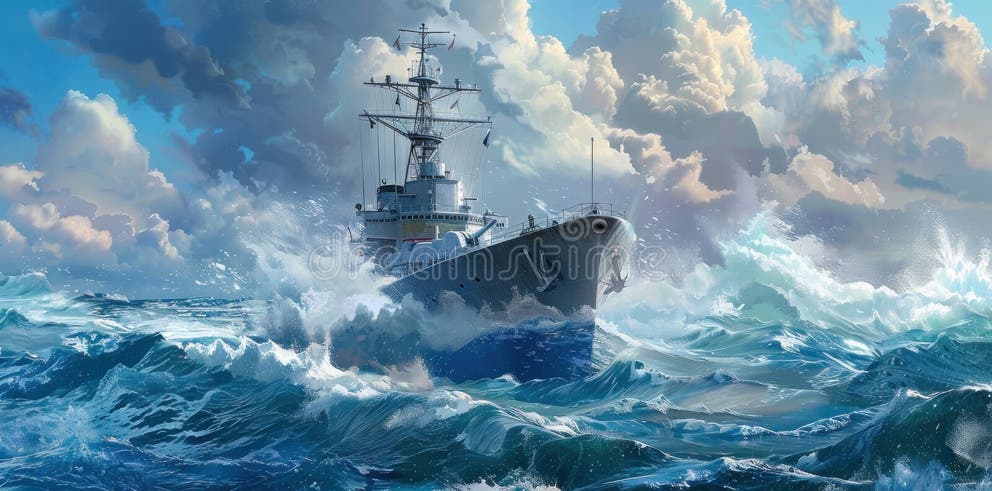 A Military Ship in the Ocean Waves Stock Image - Image of military ...