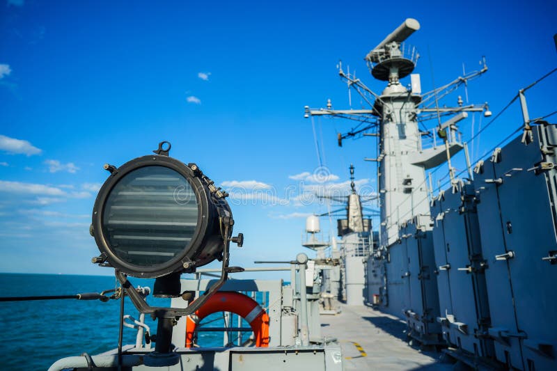 Military Ship Search Light on the Deck Stock Photo - Image of help ...