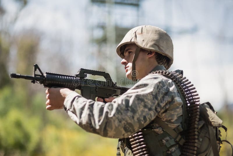 Military Soldier Aiming with a Rifle Stock Photo - Image of duty, camp ...
