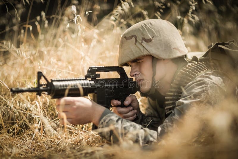 Military Soldier Aiming with a Rifle Stock Image - Image of camp ...