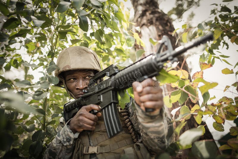 Military Soldier Guarding with a Rifle Stock Photo - Image of forces ...