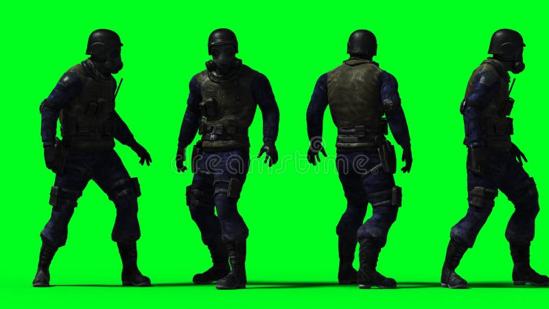 Military Soldier Isolate on Green Screen. 3d Rendering. Stock ...
