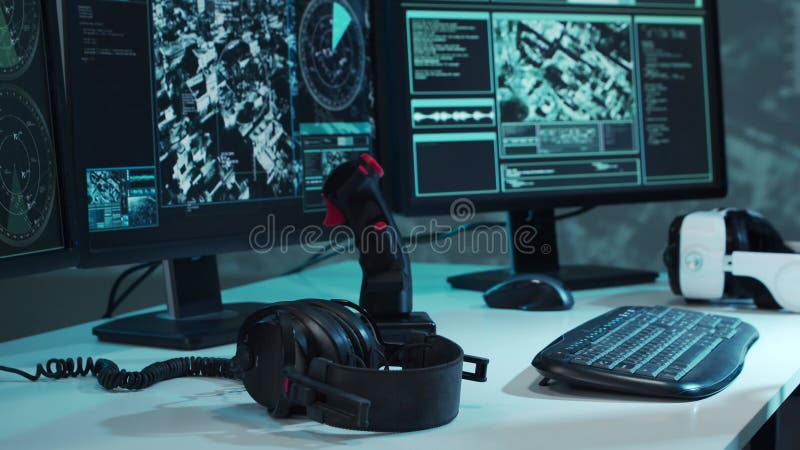 Military Soldier Operating Advanced Technology in a Command Center ...